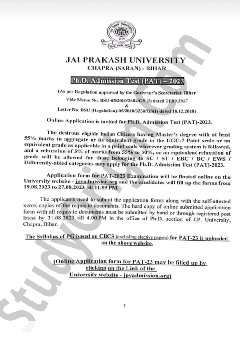 JPU PhD Admission 2023 | PAT 2023: Apply Online - Study Origin